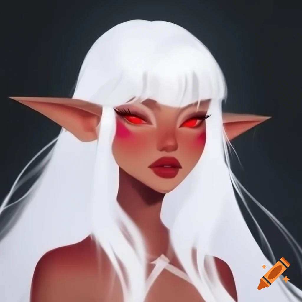 Detailed portrait of spirit goddess with white hair and red eyes on Craiyon