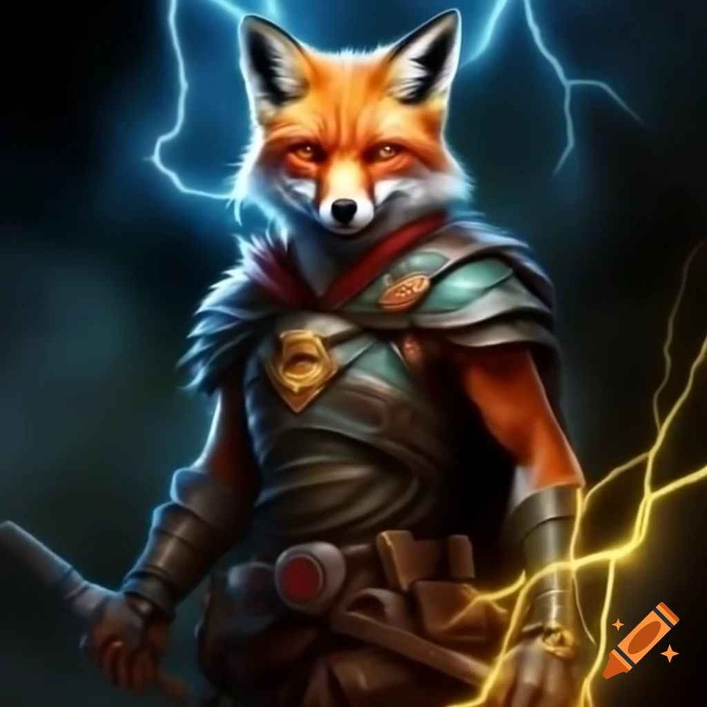 Mystical fox warrior with lightning bolt tattoo ready for adventure on ...