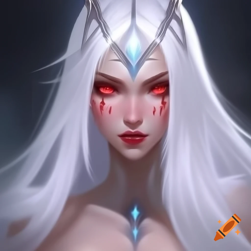 Detailed portrait of spirit goddess with white hair and red eyes on Craiyon