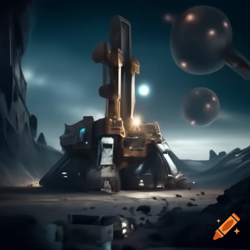 Futuristic drilling machine for deep space mining with articulated arms ...
