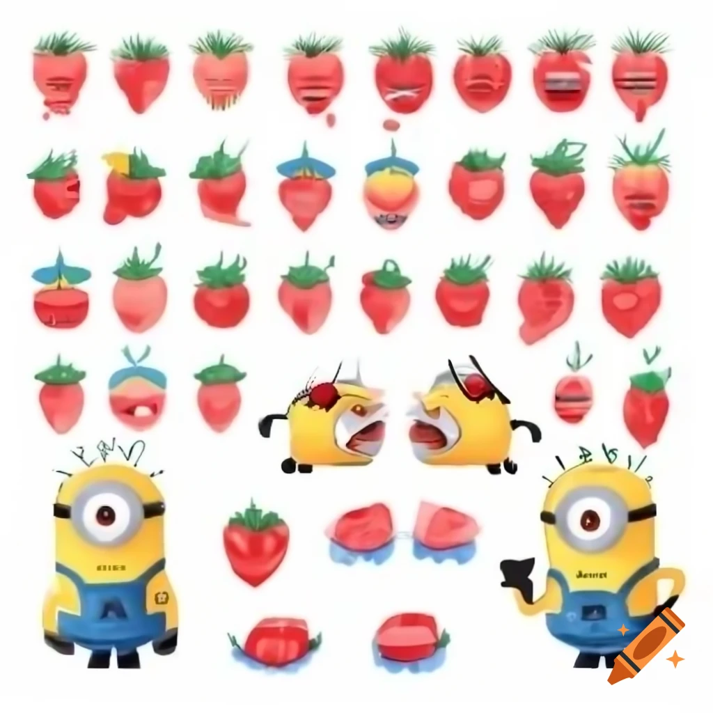 Cartoon sprite sheet of strawberry monsters with various ...