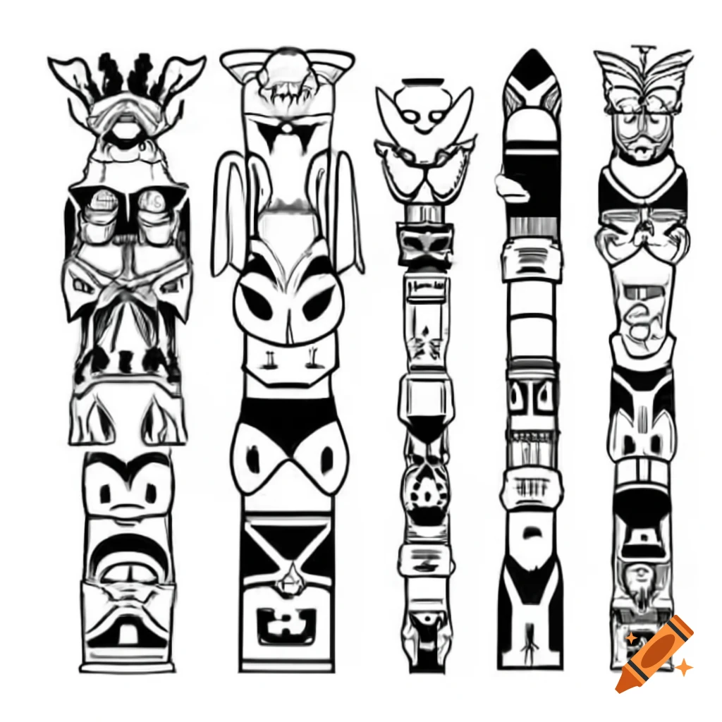 Black and white totem poles featuring various Pokemon on Craiyon
