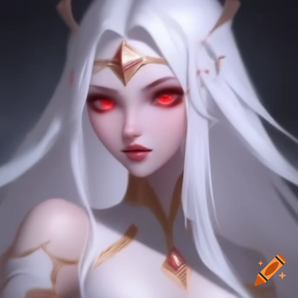 Detailed portrait of spirit goddess with white hair and red eyes on Craiyon