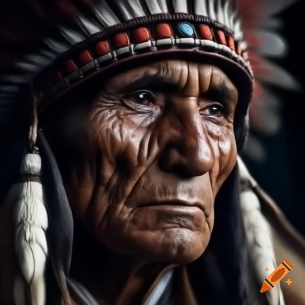 Wise South American shaman with a broad face and reflective eyes on Craiyon