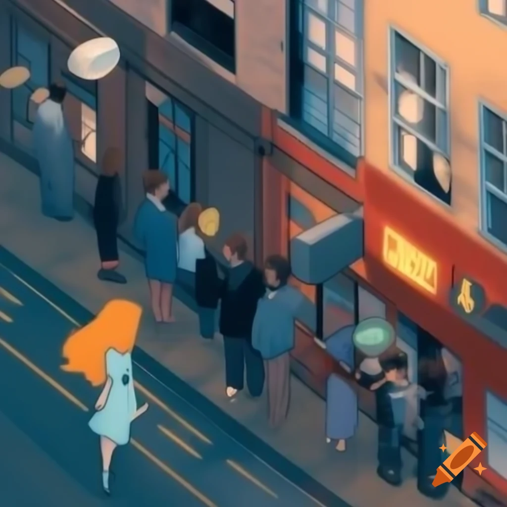 Aerial view of people in the street with a JavaScript superhero among ...