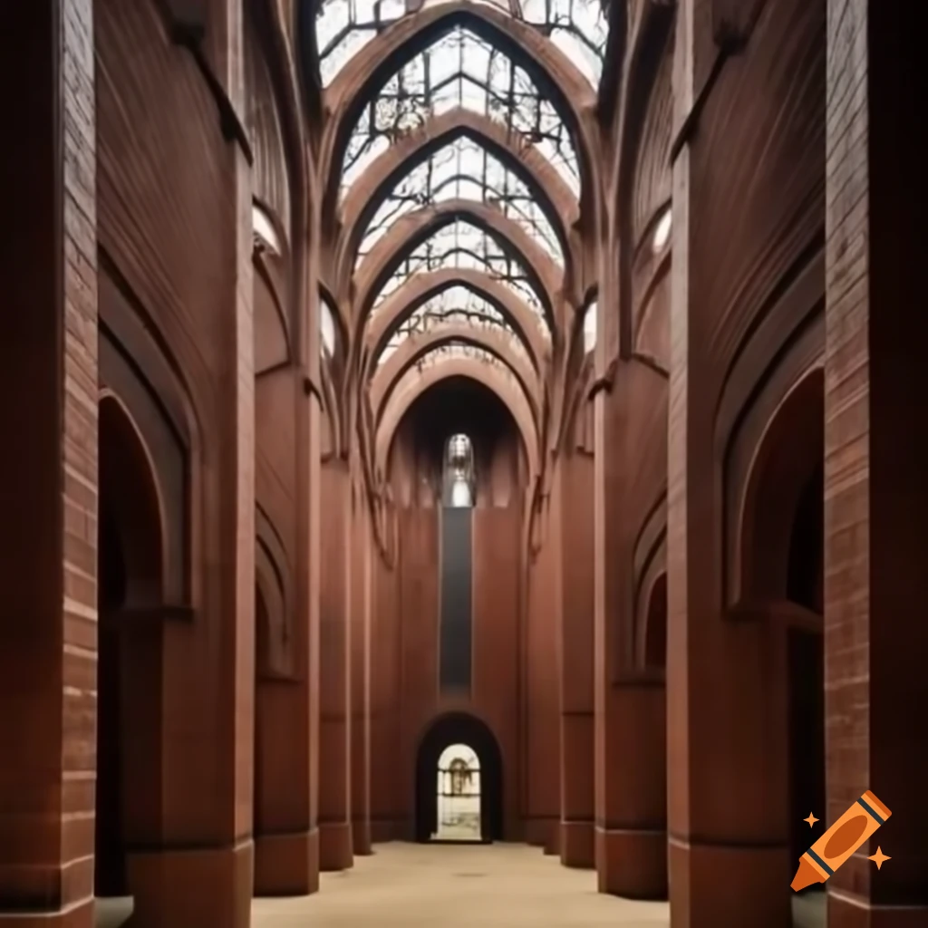 Roman-style chapel factory with alternating white and dark red bricked walls and arches on Craiyon