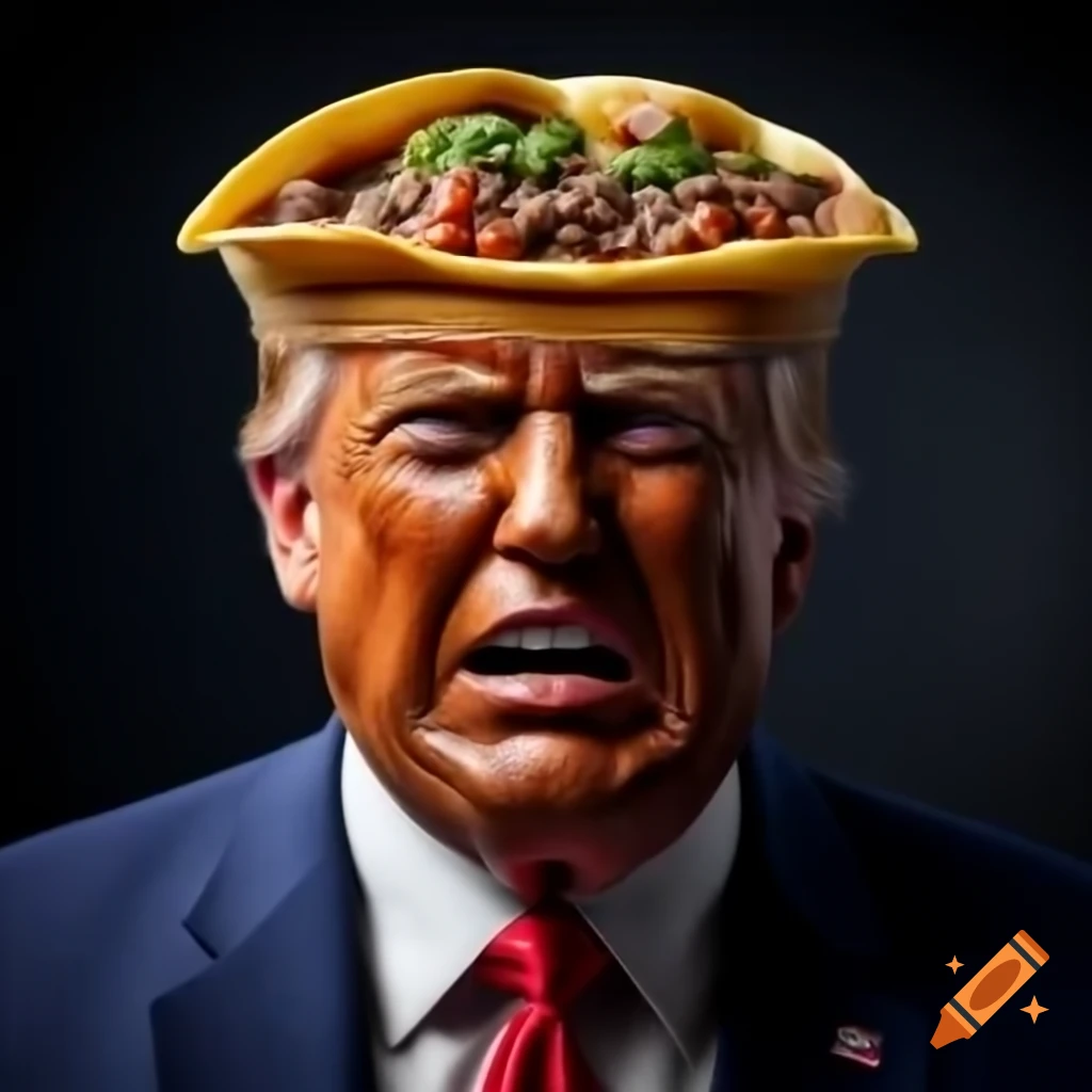 Satirical photo of taco shaped as a head, featuring intricate details ...