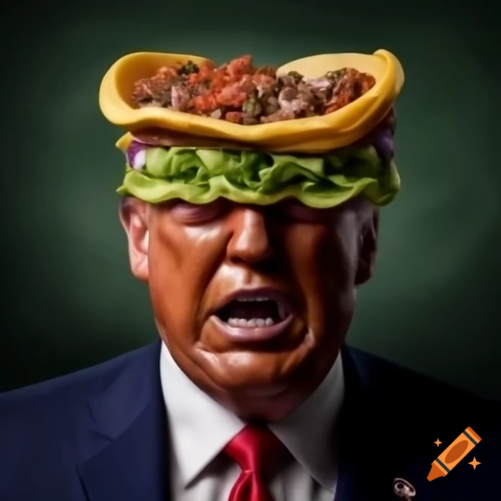 Satirical photo of taco shaped as a head, featuring intricate details ...