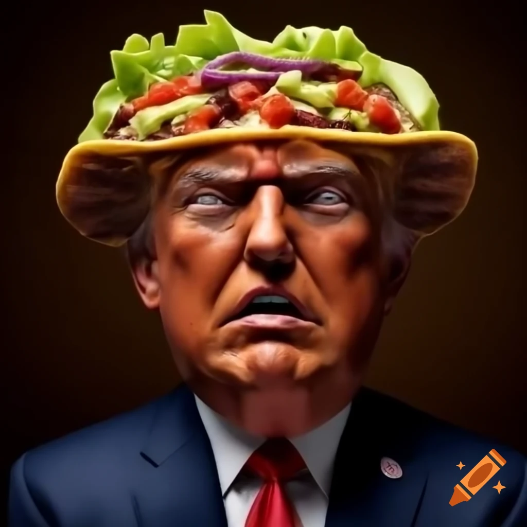 Satirical photo of taco shaped as a head, featuring intricate details ...