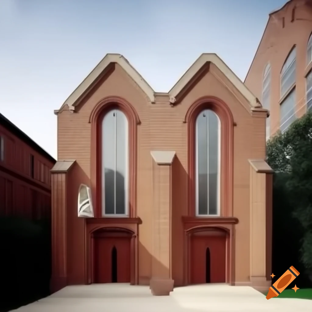 Roman-style chapel factory with alternating white and red bricks and ...