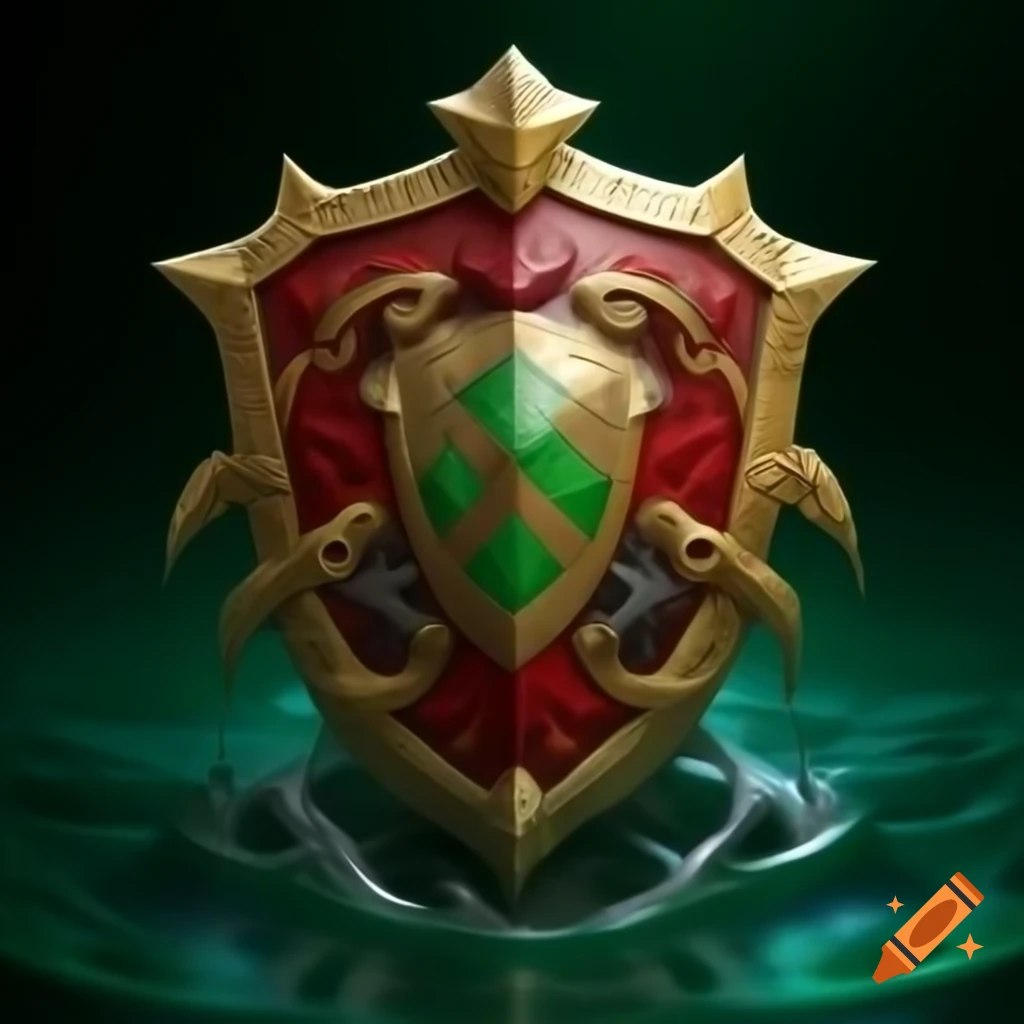 Traditional European-style family crest with dark green water colors on ...