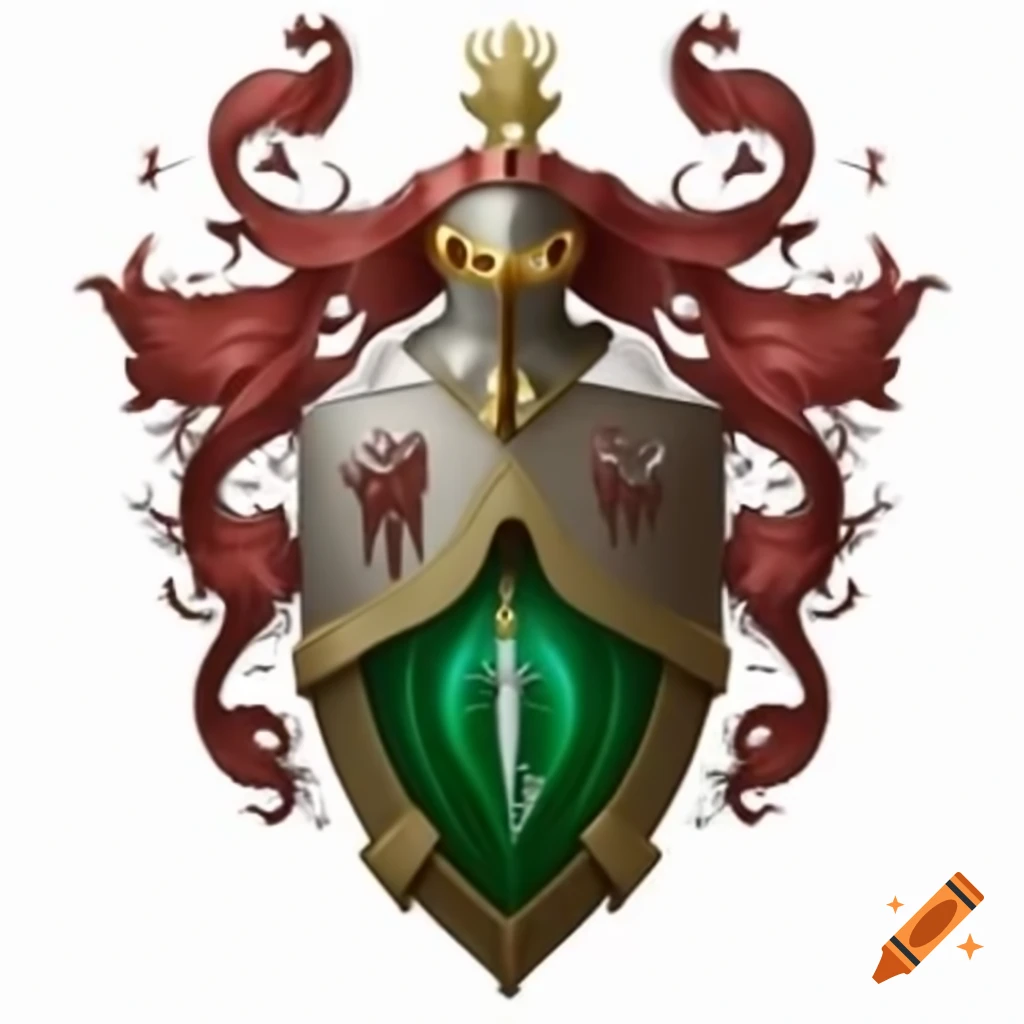 Traditional European-style family crest with green shield symbolizing ...