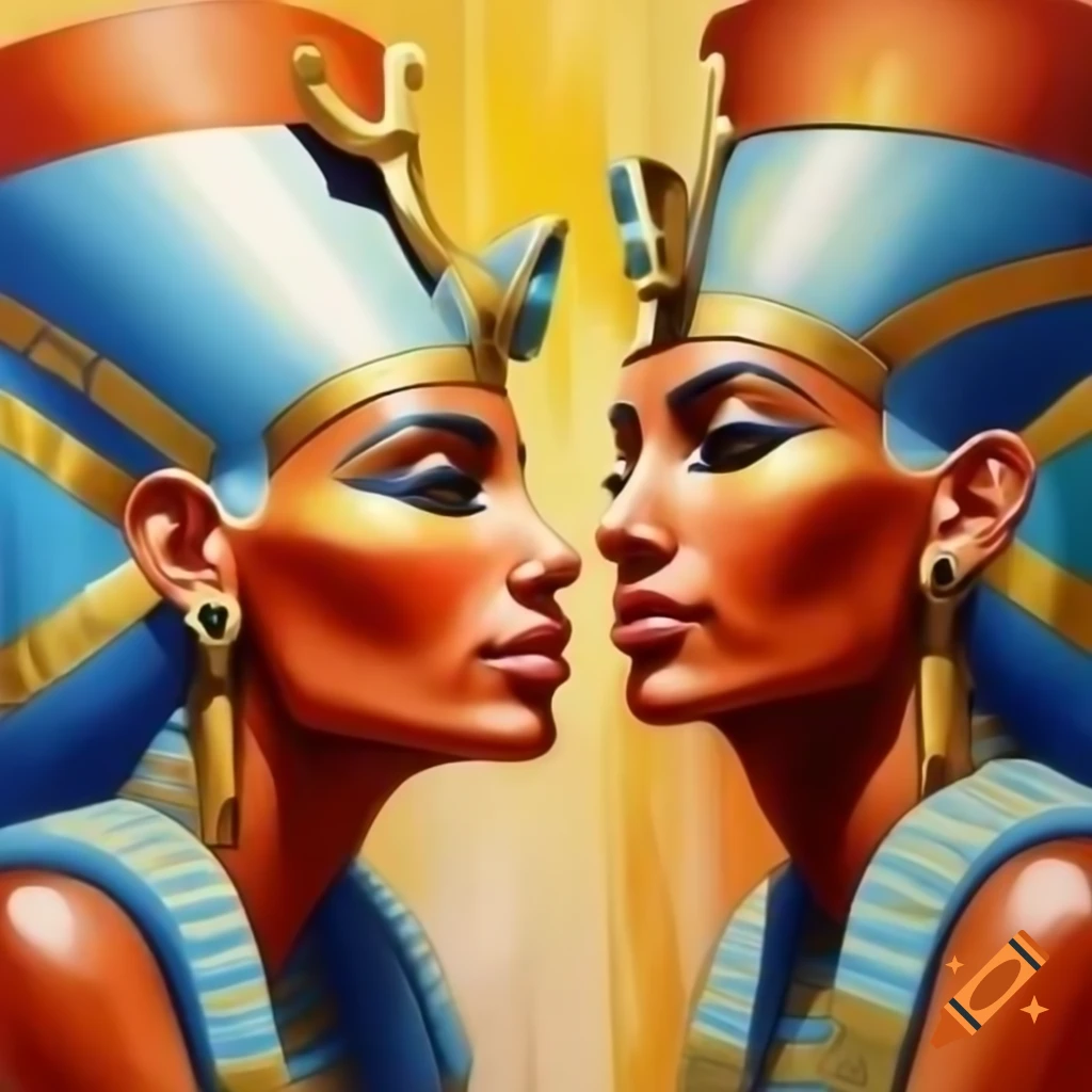 Oil painting of Egyptian god Thoth and goddess Maat in full-face view on Craiyon