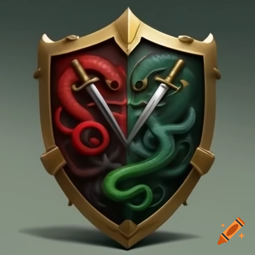 Traditional European-style family crest with dark green water colors on ...