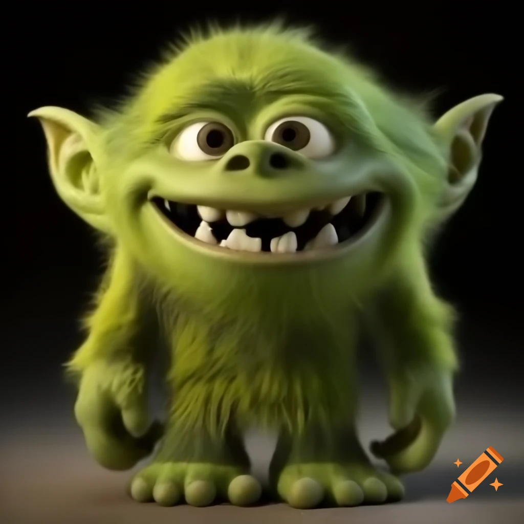 Goofy green troll with pointy nose and big feet on Craiyon