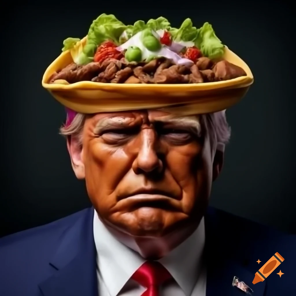 Satirical photo of taco shaped as a head, featuring intricate details ...