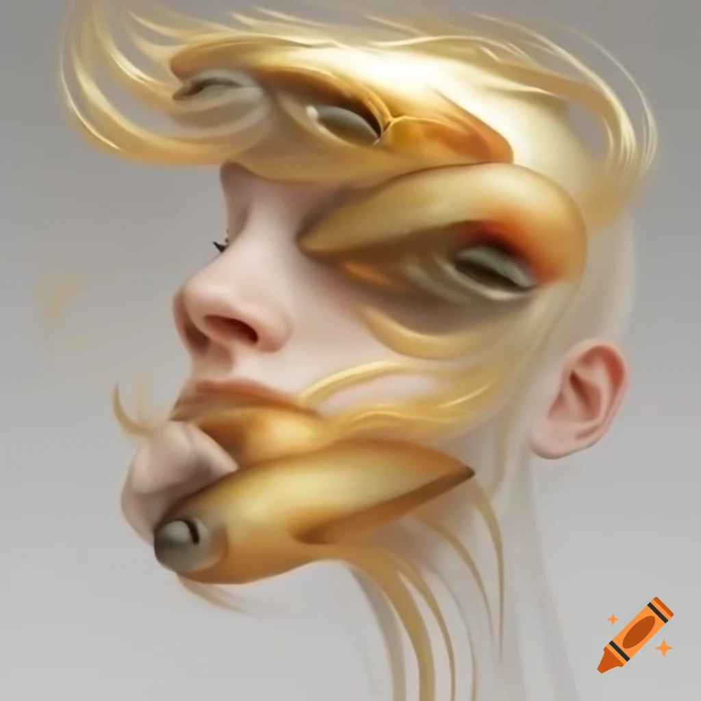 Surreal abstract portrayal of two human faces in profile, possibly ...