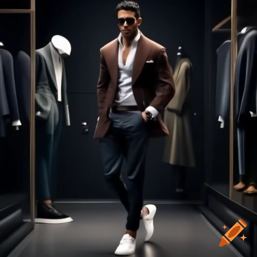Modern men's fashion display with stylish outfit and well-dressed model ...