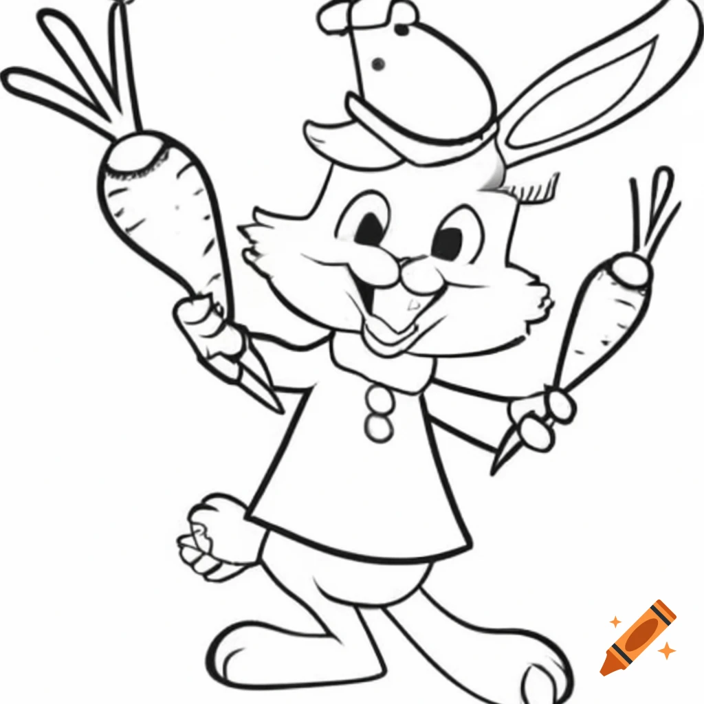 Cute rabbit magician pulling carrots from a hat in line art on Craiyon