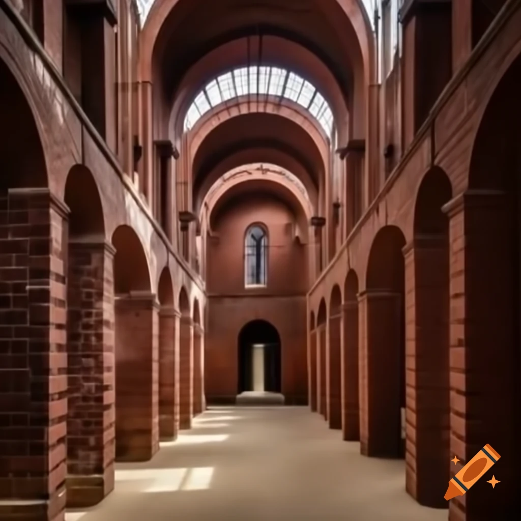 Roman-style chapel factory with alternating white and dark red brick ...