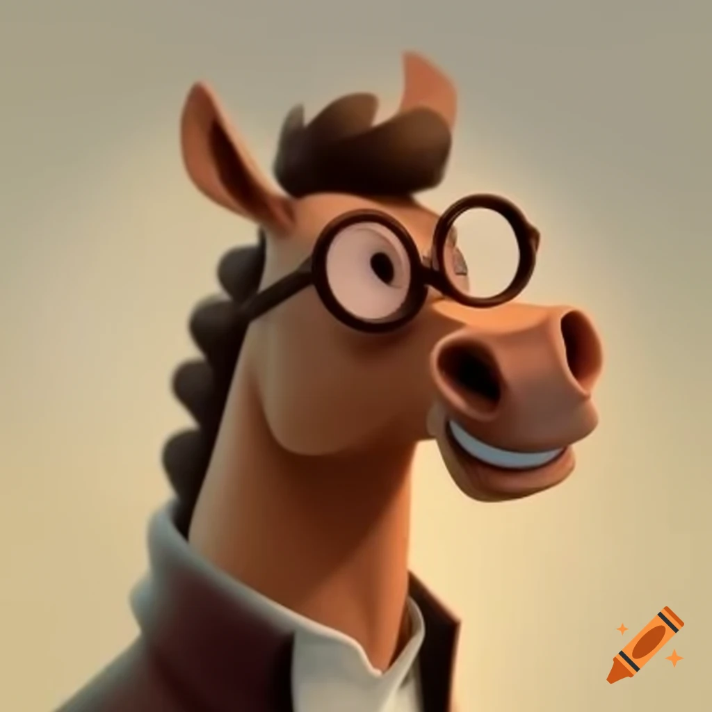 Nerdy character with eyeglasses resembling a horse on Craiyon