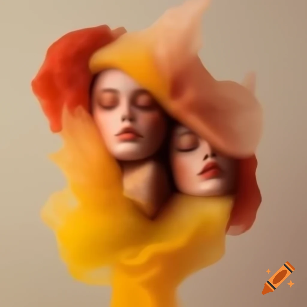 Surreal abstract art of two human faces and colorful fish on Craiyon