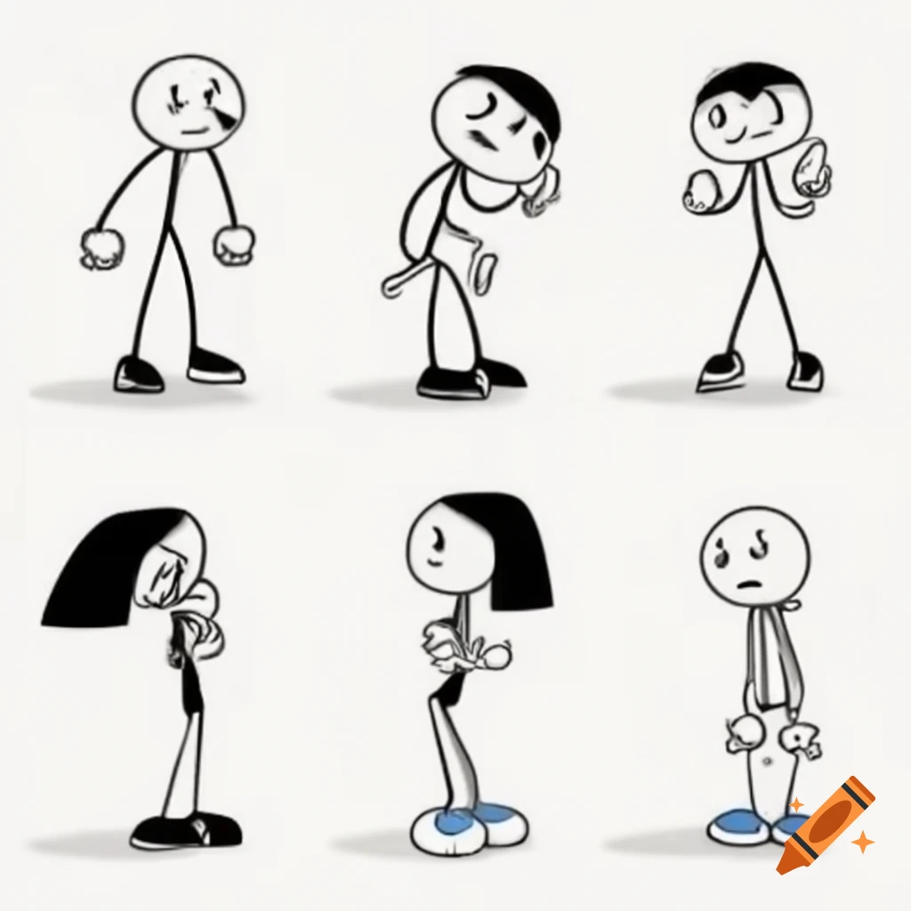 Minimalist stick figure character named Jules with expressive features ...