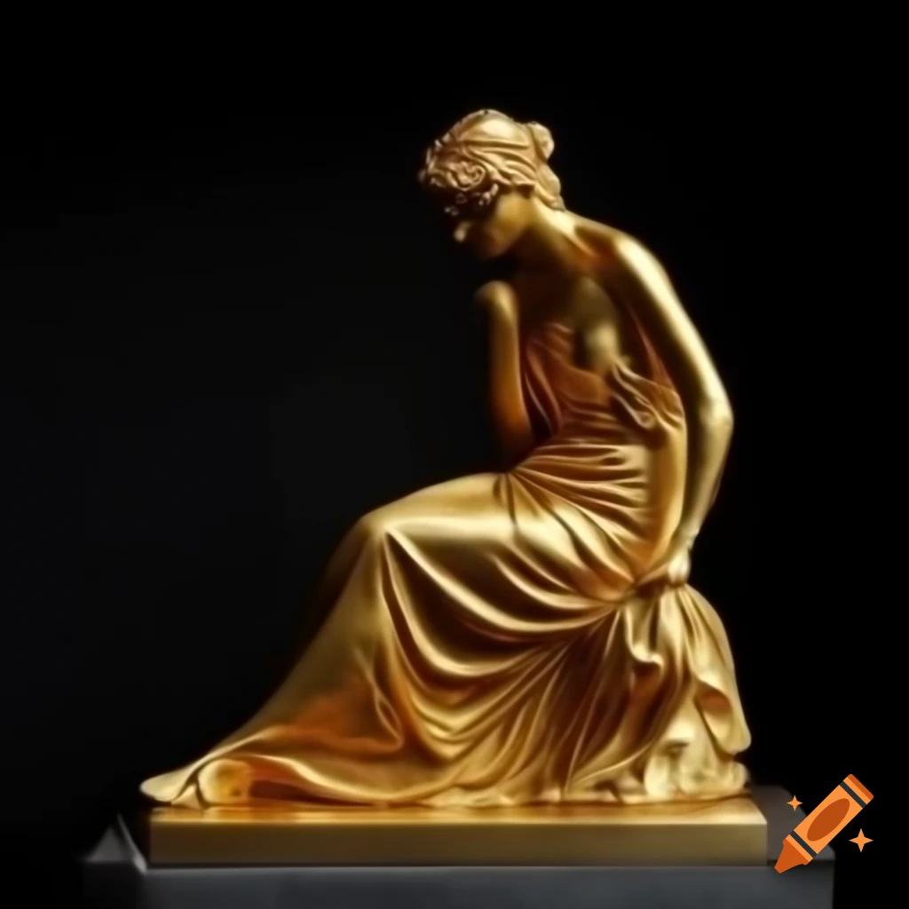Classical statue of a woman in flowing robes with chiaroscuro lighting ...