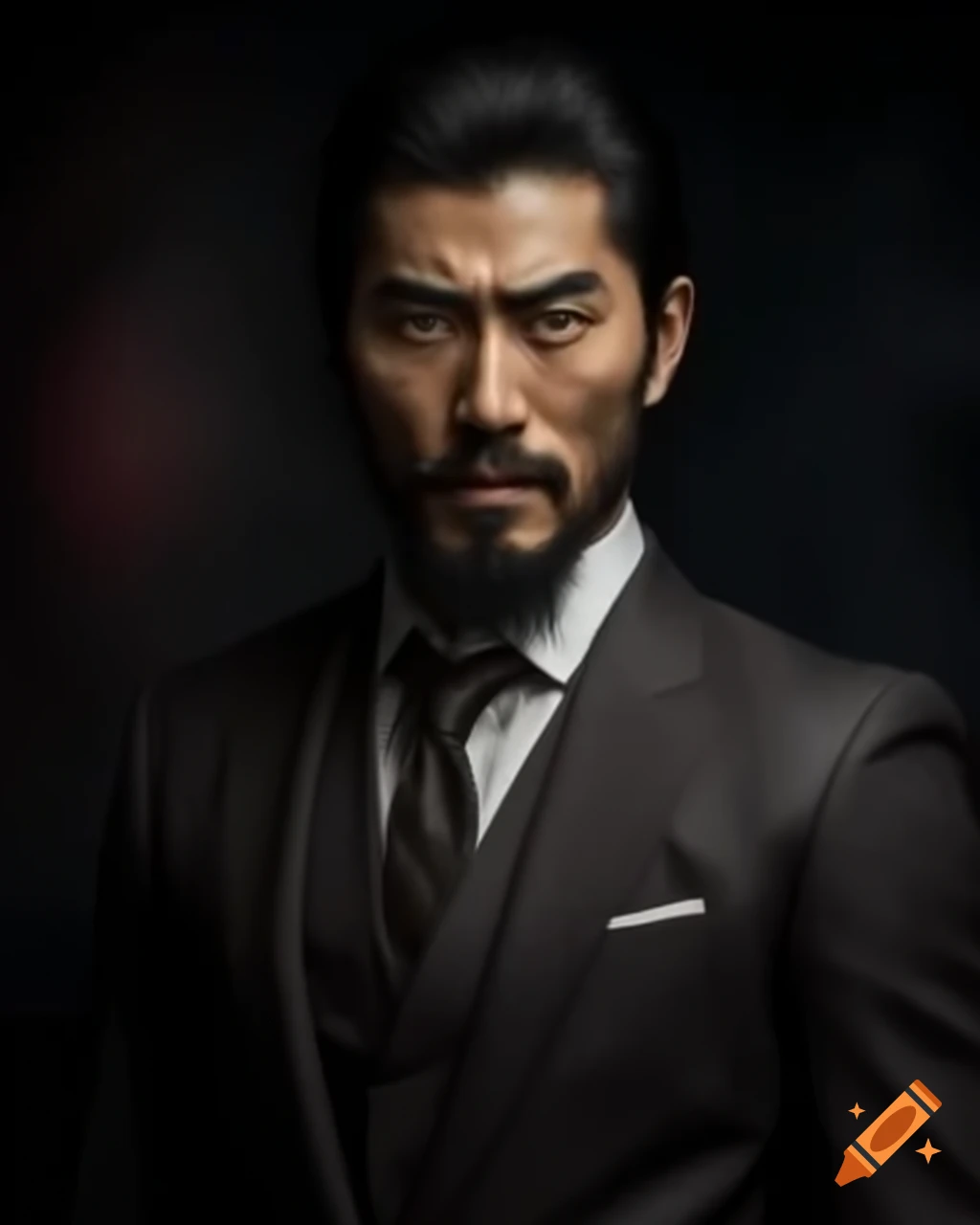 Realistic waist-up portrait of sharply dressed 33-year-old Japanese man ...