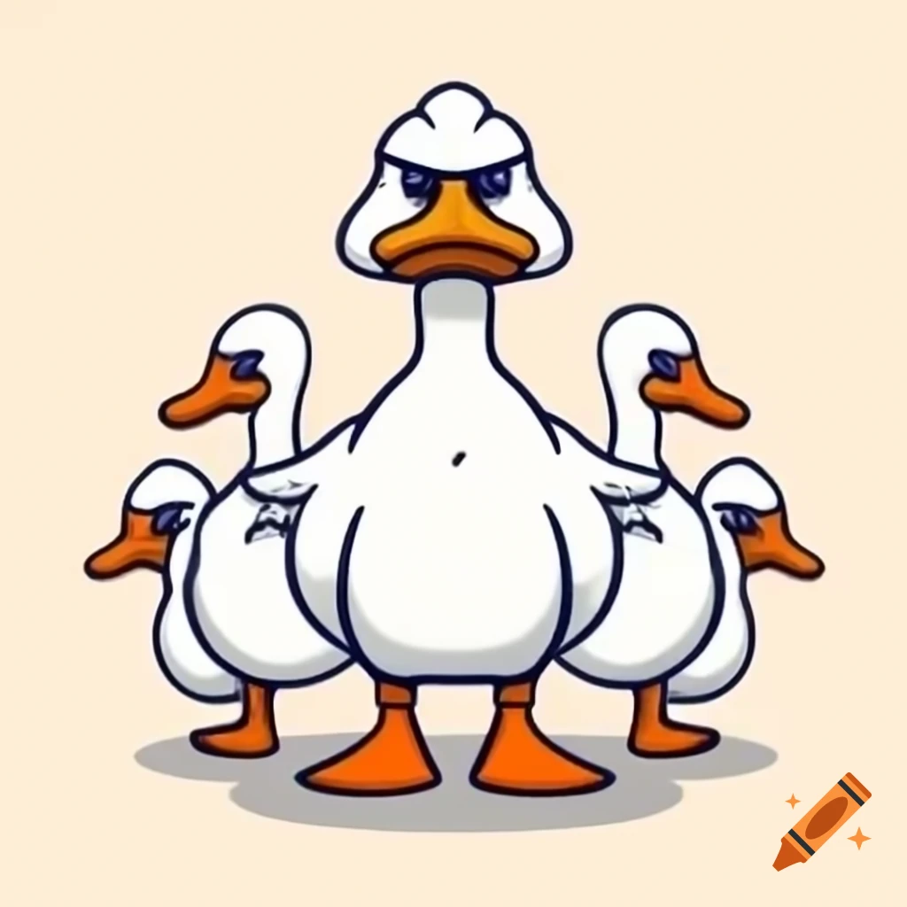 Cartoon of The Quacken, a three-headed giant duck on Craiyon