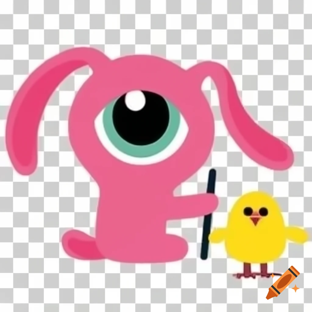 Cartoon alien with big brown eyes and long rabbit-like ears holding a ...