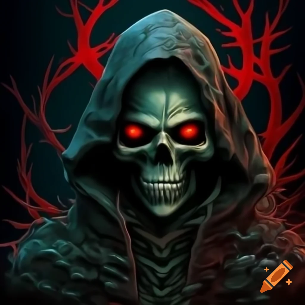 Futuristic vampire priest lich skeleton covered in yew on Craiyon