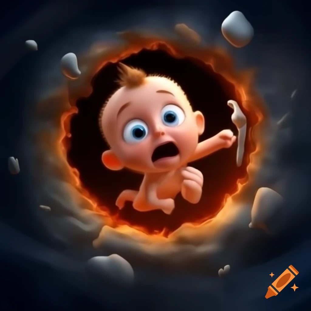 Cartoon baby falling into deep hole with shocked farmer dropping tool ...