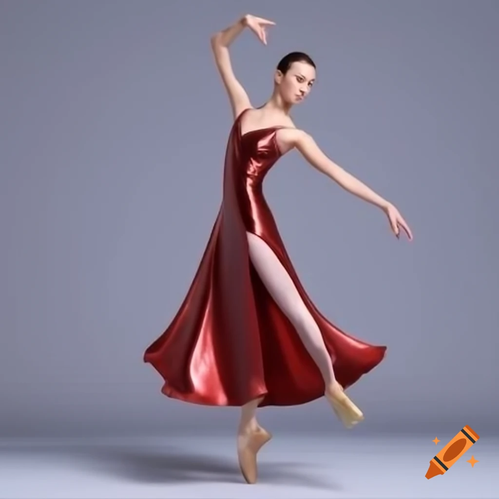 Ballet dancer wearing a long glossy metallic dress in a spooky pose on ...