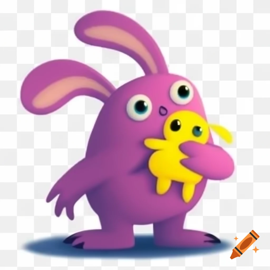 Cartoon alien with big brown eyes and long rabbit-like ears holding a ...
