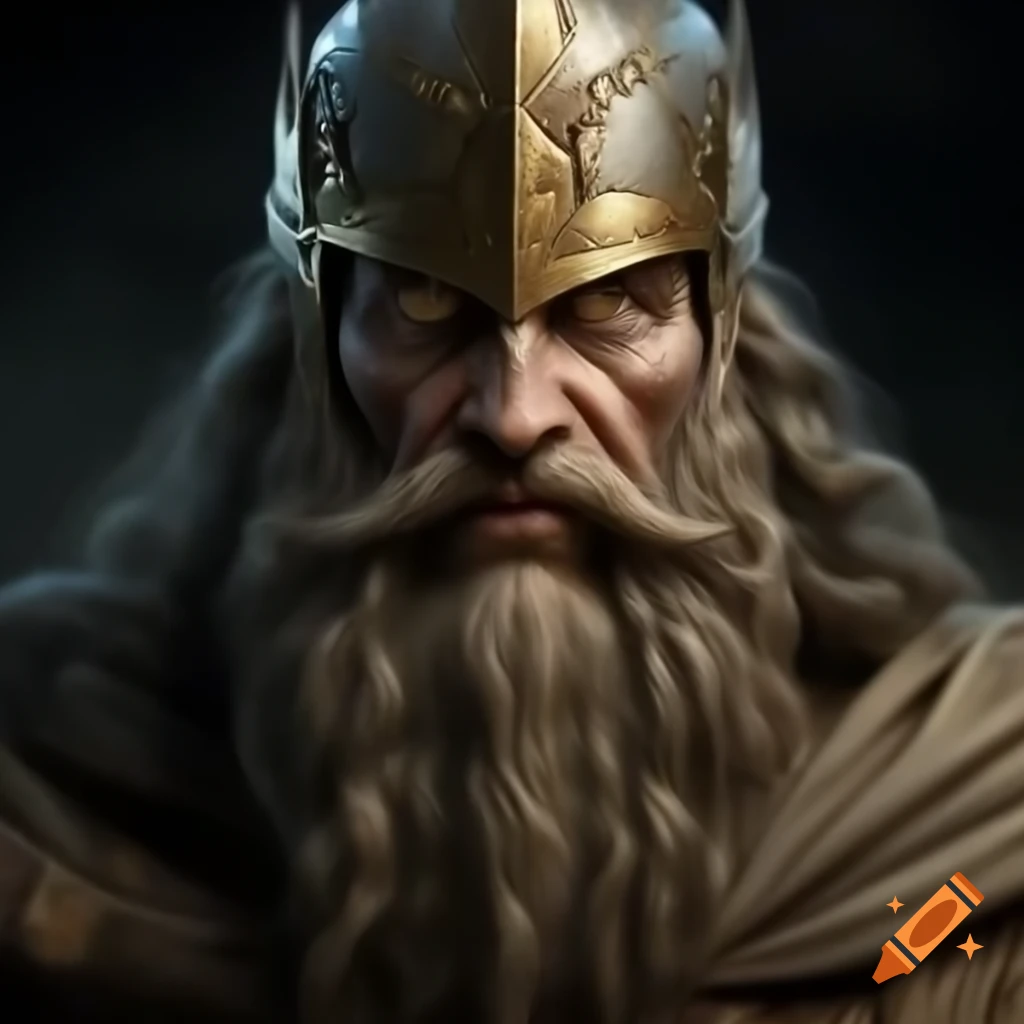 Photorealistic depiction of Odin with eye patch, detailed beard and ...