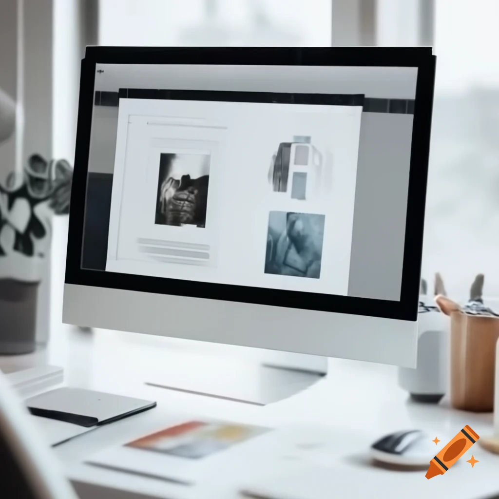 Modern graphic designer's workspace with computer running Adobe ...