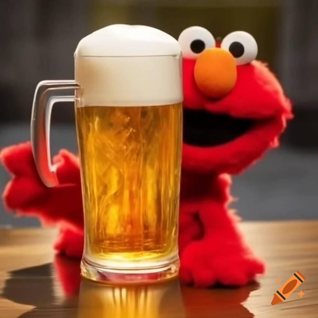 Elmo enjoying root beer drink on Craiyon