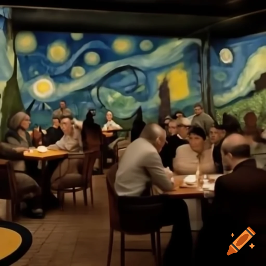 Recreation of Van Gogh's Night Cafe set in 1945 on Craiyon