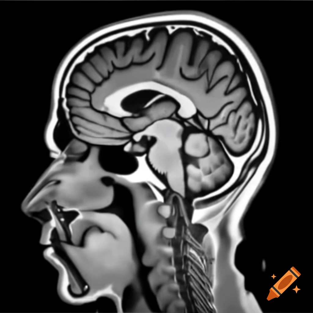 MRI scan showing brain with cerebrospinal fluid leak on Craiyon