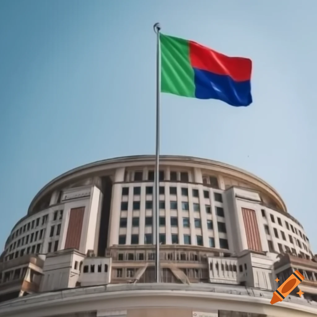 Flag of African Federation on giant flagpole on building on Craiyon