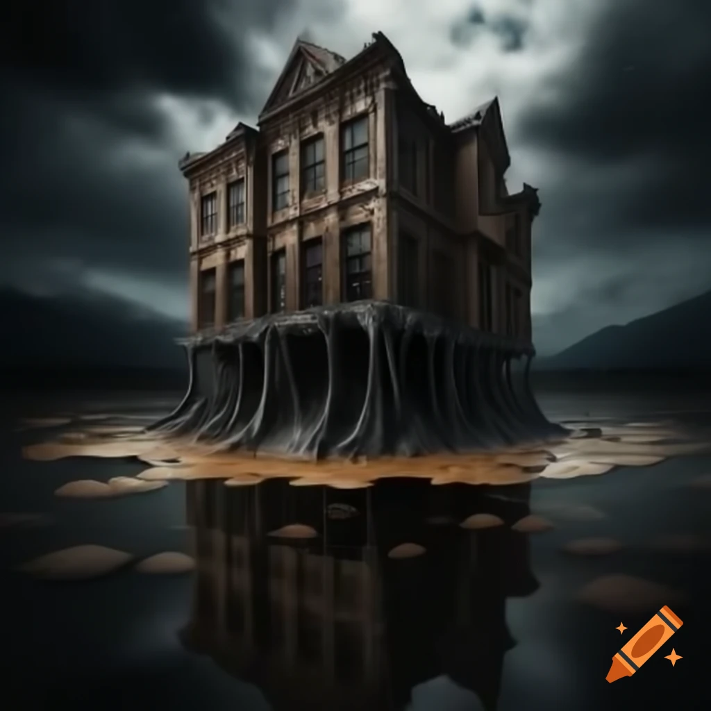 Surreal building melting in a nightmare-like scene on Craiyon