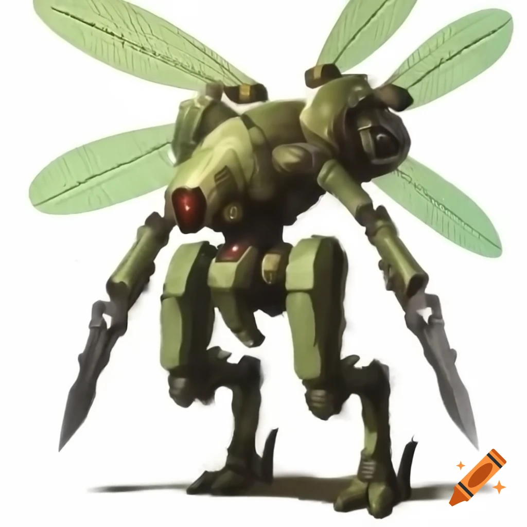 Insectoid humanoid combat mech with dagger and wings on white ...