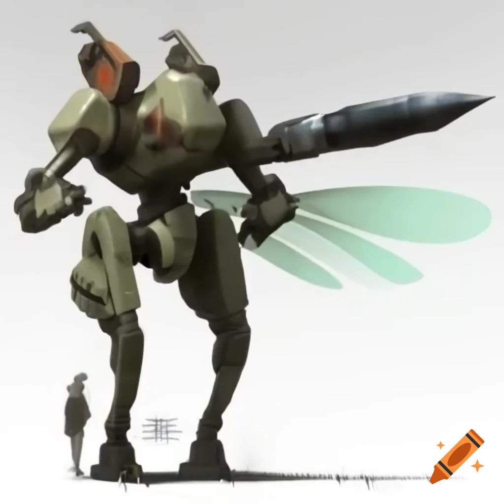 Combat mech with insectoid design and wings on white background on Craiyon