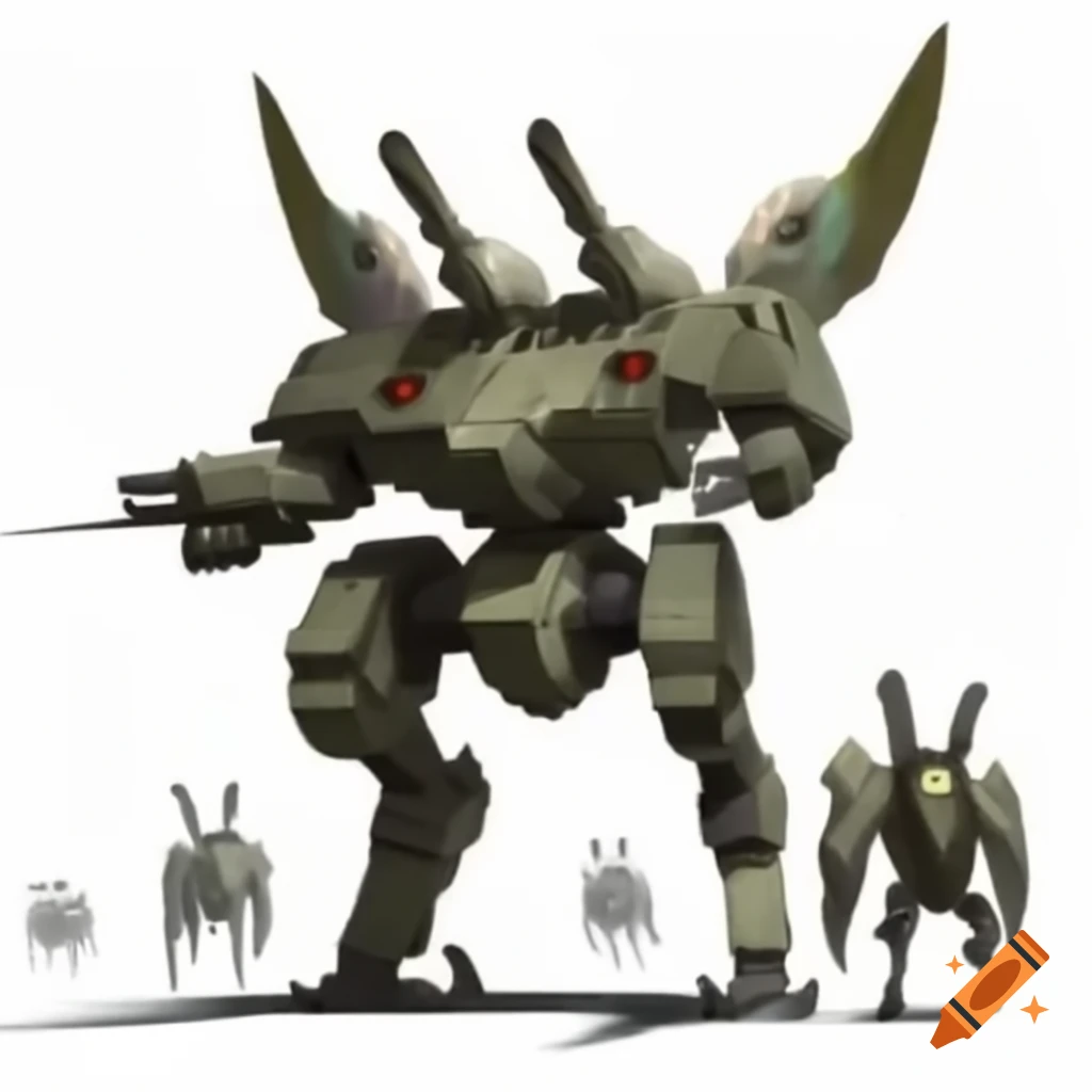 Combat mech with insectoid design and wings on white background on Craiyon