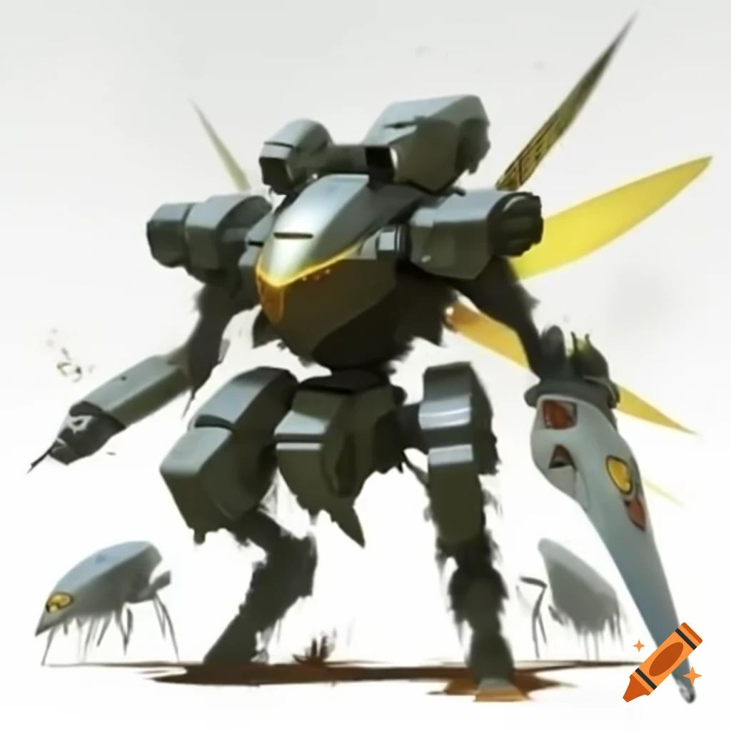 Insectoid humanoid combat mecha with dagger and knight armor on white ...