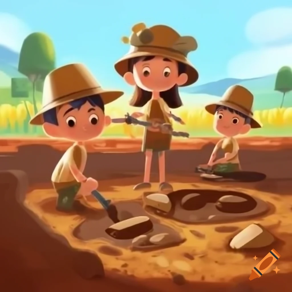 Children exploring archaeology at a fieldcamp with trowels, brushes ...