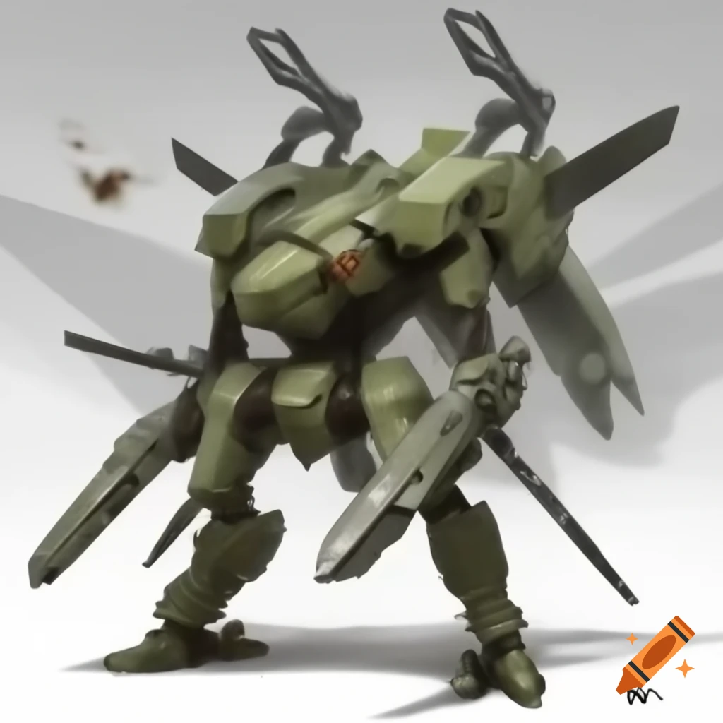 Combat mech with dagger and insectoid design on white background on Craiyon