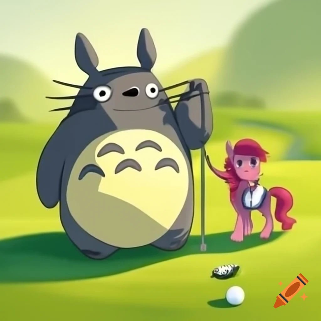 Totoro and Pony riding in a car, whimsical illustration on Craiyon