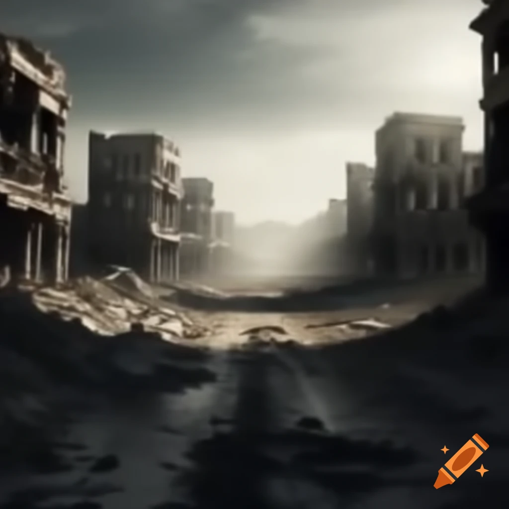 Desolate land with ruined buildings and broken motorway on Craiyon